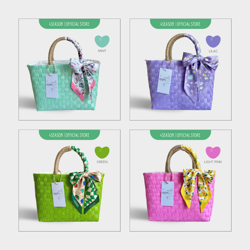 [Gam pastel] Giỏ đan tay thủ công handmade có lót và quấn khăn lụa sẵn ...