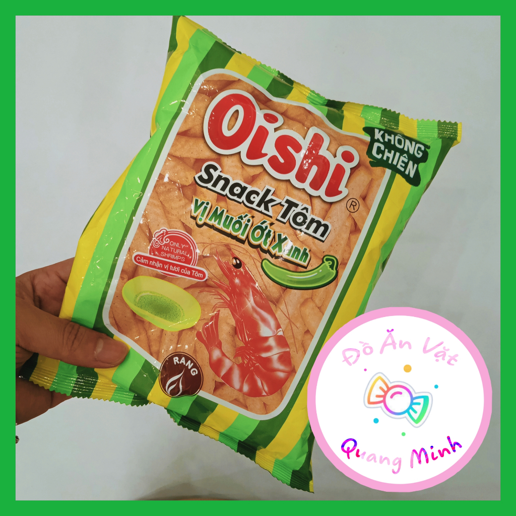 Bim bim Oishi Snack tôm vị muối ớt xanh gói lớn 32 g giòn cay thơm ngon ...