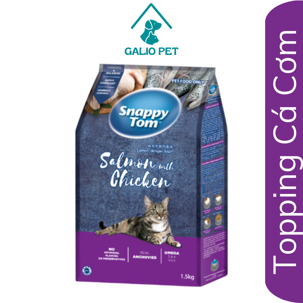 Thức ăn hạt Mèo Snappy Tom Topping Cá Cơm 1.5Kg vị Cá Hồi và Gà ...