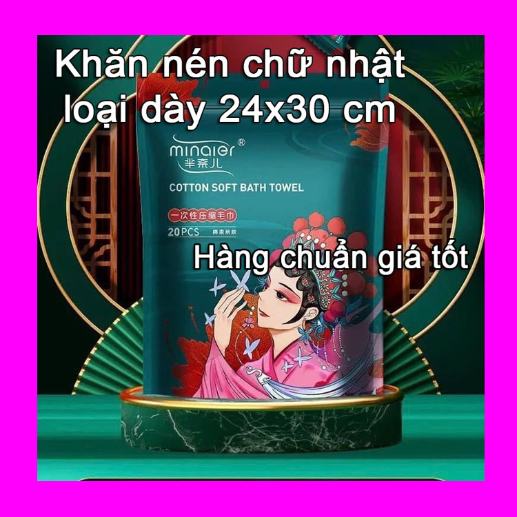 Khăn giấy nén du lịch, khăn nén rửa mặt cotton MINAIER cao cấp thiết kế hình viên kẹo chữ nhật ...