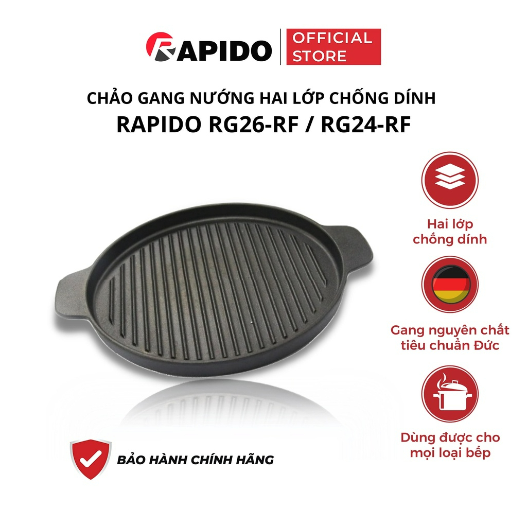 [CHÍNH HÃNG] Chảo gang nướng chống dính Rapido size 24cm 26 cm dùng bếp ...