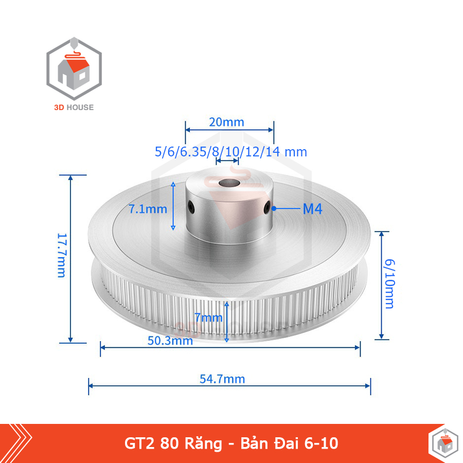 Puly GT2 80 Răng Bản Đai 6-10mm Trục 5/6/6.35/8/10/12/14/16mm cho Máy ...