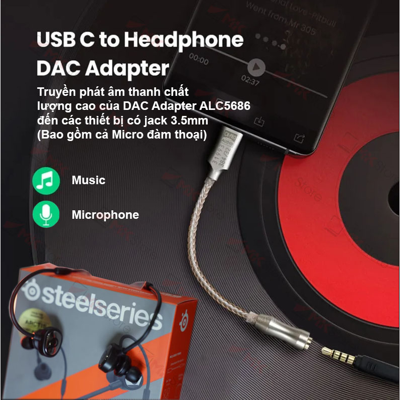 DAC chip ALC5686 cáp chuyển âm thanh Digital Type C sang Analog 3.5mm ...