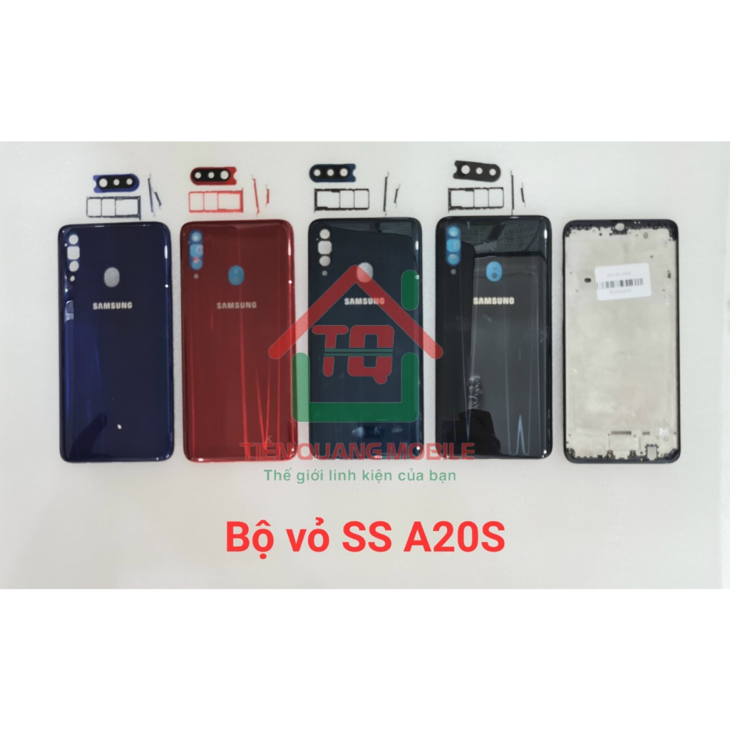 Bộ vỏ Samsung A20S (4 màu) gồm vỏ, xương, nút bấm, kính cam, khe sim ...