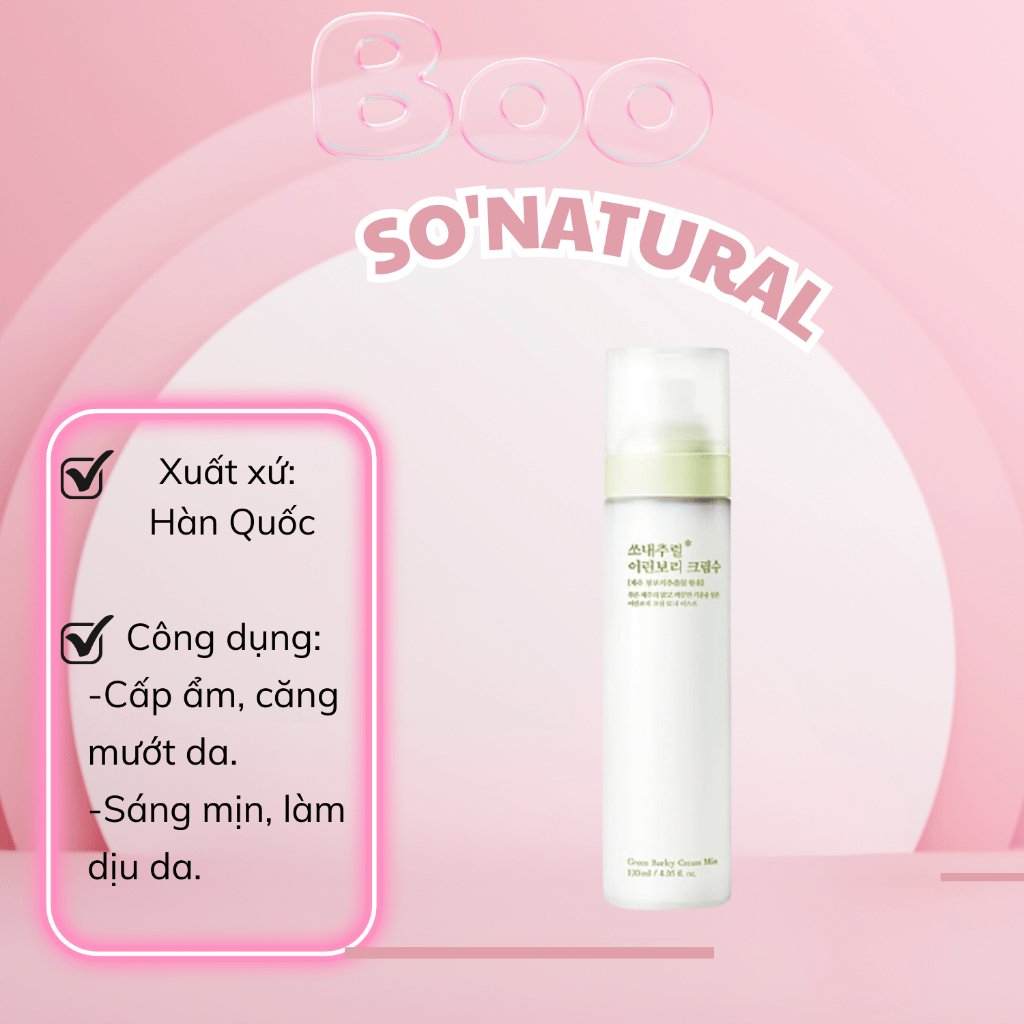 Xịt Khoáng Cấp Ấm Dưỡng Da Mầm Lúa Mạch Green Barley Cream Mist So Natural (120ML) | Shopee Việt Nam