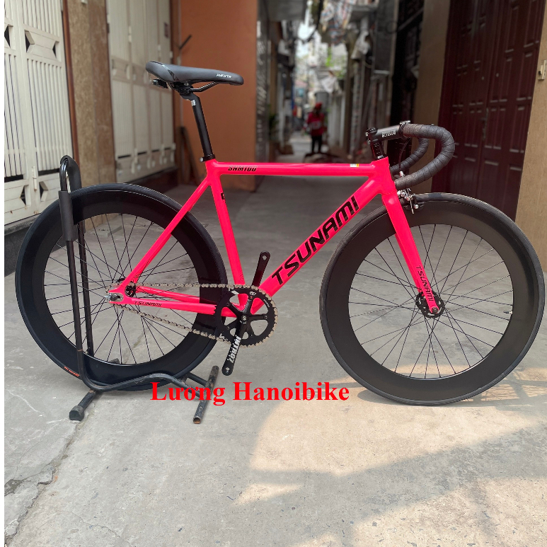 Xe đạp Fixed Gear Tsunami snm 100 Hồng Neon vành trước sau 7cm, lắp thêm phanh | Shopee Việt Nam