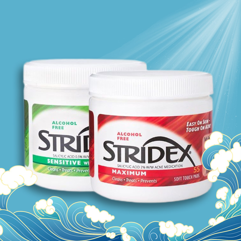 Miếng lau giảm mụn stridex 55 pads BHA 0.5% / 2% Kiểm soát dầu, tẩy tế bào chết, làm sạch lỗ ...