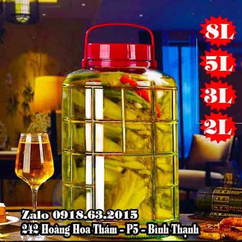 Bình Ngâm Rượu (Hỏa Tốc HCM) bình thủy tinh Dày Có Quai Xách Nắp Tím 2L-3L-5L-8L-10L, Keo Ngâm ...