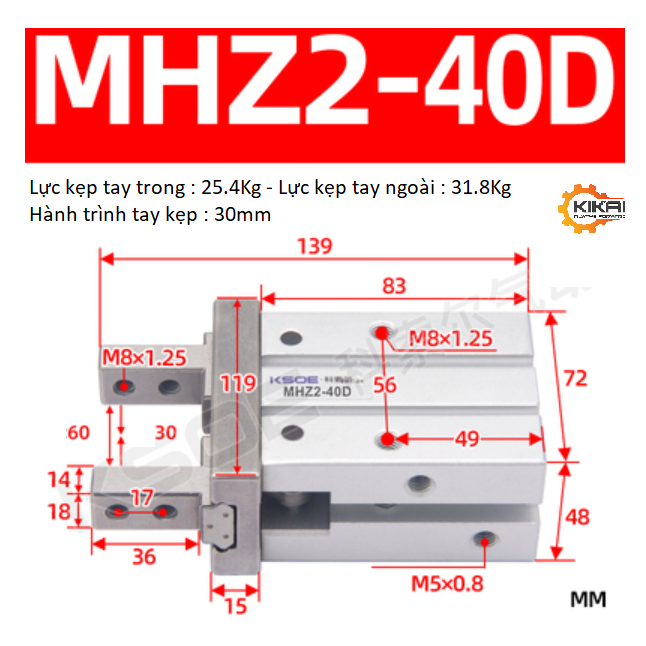 Xy lanh khí nén kiểu tay gắp MHZ2-10D/16D/20D/25D/32D/40D để chụp gắp trong cánh tay robot, tự ...
