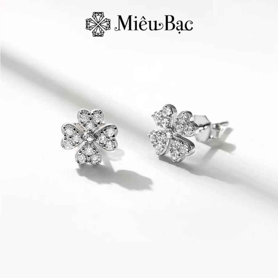 Bông tai nữ Miêu Bạc cỏ bốn lá đính đá dễ thương chất liệu bạc 925 thời trang phụ kiện trang sức ...