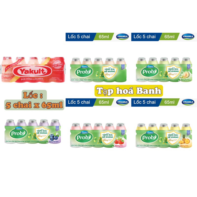 Sữa chua uống len men Probi/ Yakult ( Lẻ : lốc 5chai x 65ml ) | Shopee Việt Nam