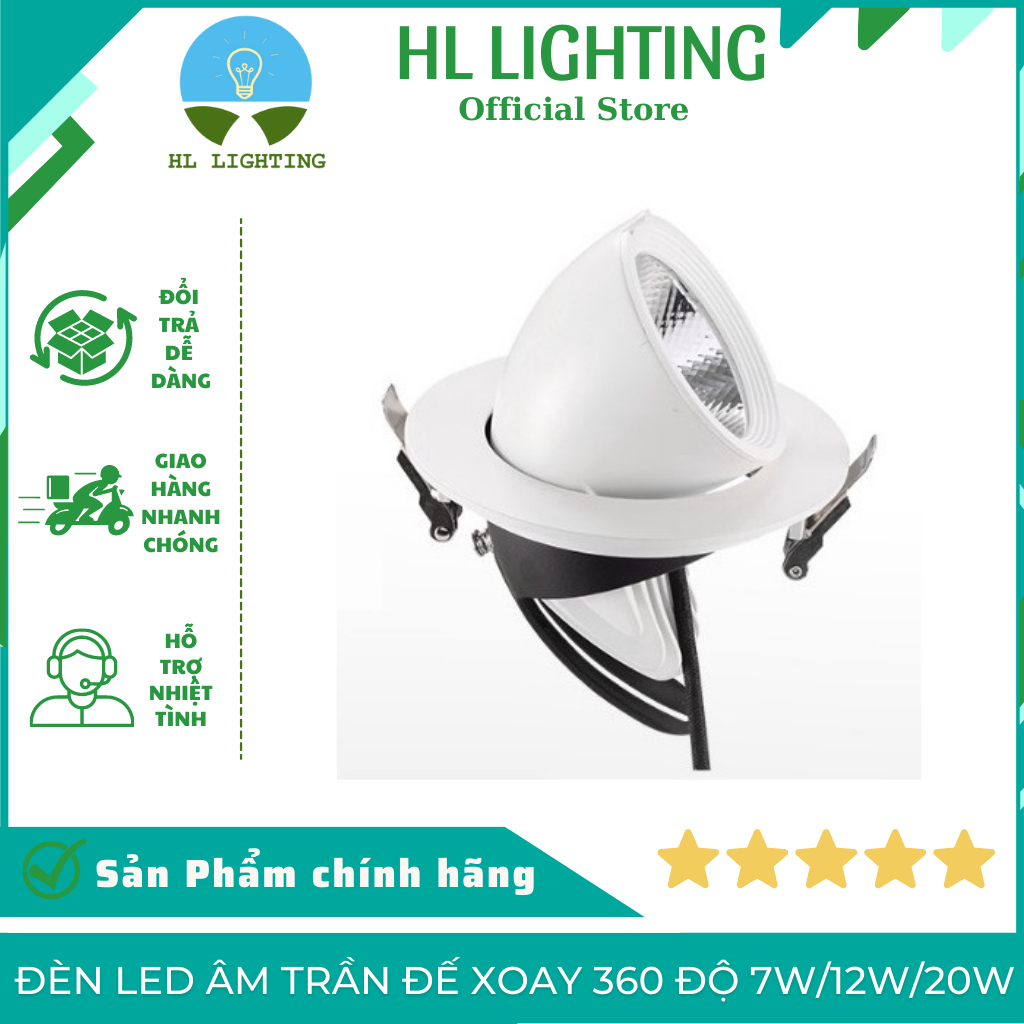 Đèn Led Âm Trần Đế Xoay 360 Độ 7W/12W/20W/30W Giá Tốt, Dùng Rọi Tường, Soi Tranh HL Lighting ...