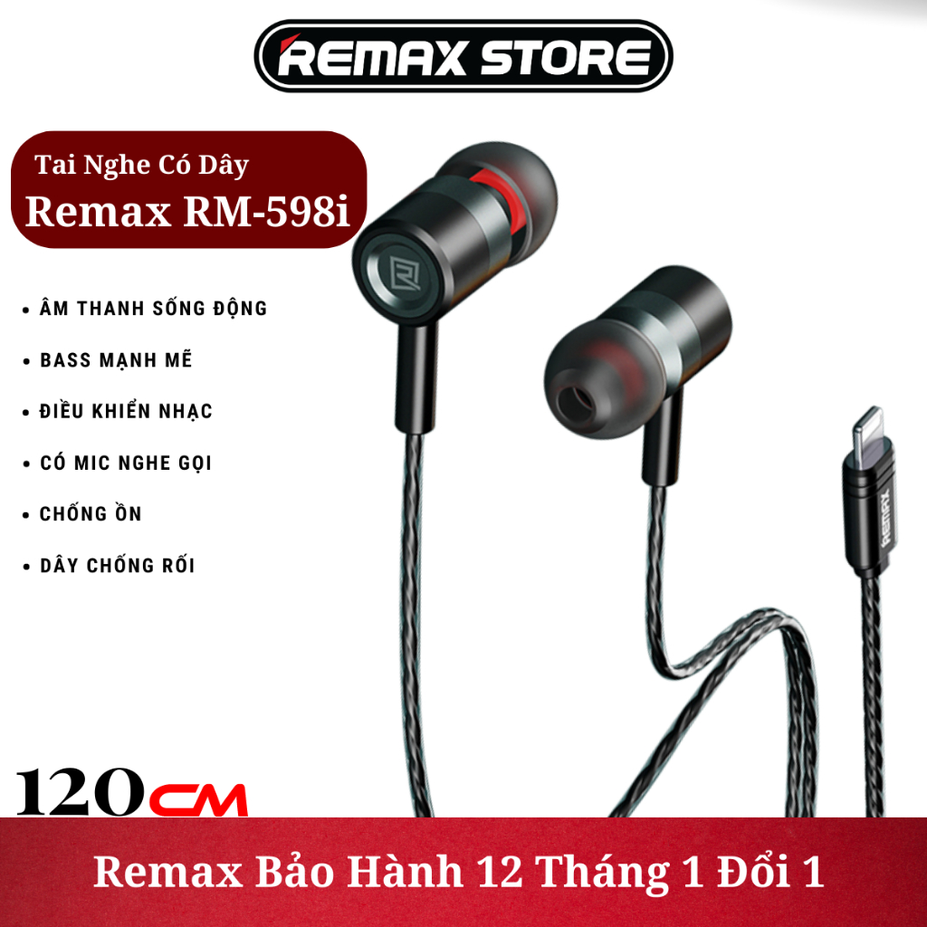 Tai Nghe Có Dây Chân Lighning Remax RM-598i Âm Thanh Sống Động Hỗ Trợ ...