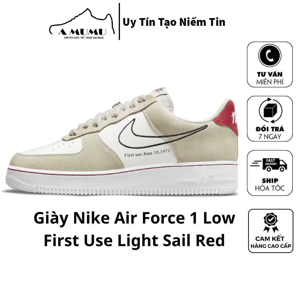 Giày _Nike Air Force 1 Xám Gót đỏ Bản Likeauth , Giày AF1 Low First Use ...