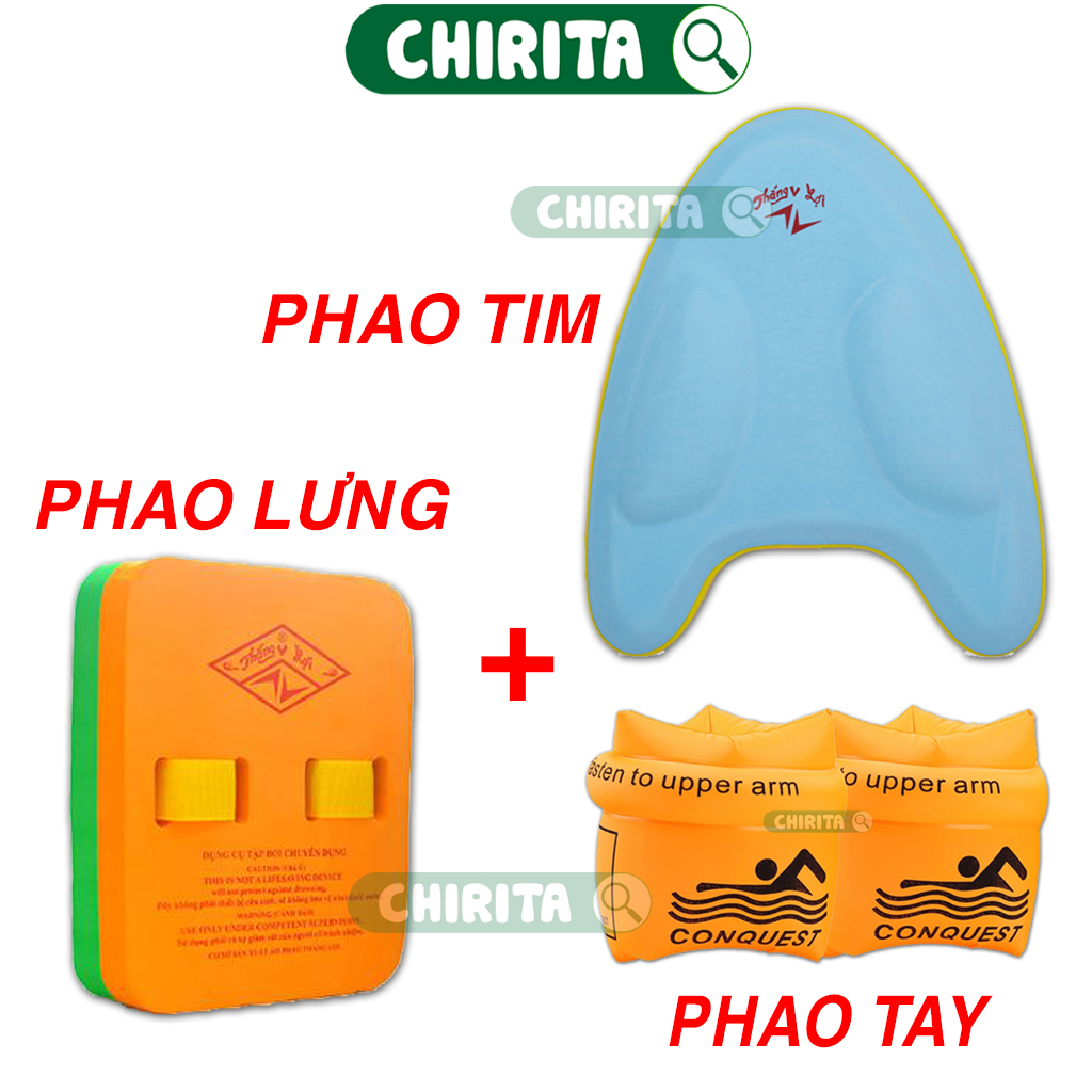 Bộ Phao Tập Bơi Cho Người Lớn Và Trẻ Em Gồm Phao Tay Lưng Tim Cổ Kính Bơi Phao Bơi Cho