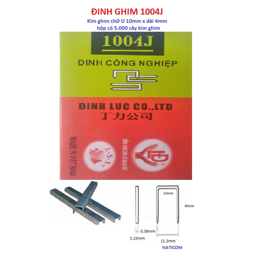 Đinh 1004J hộp 5000 cây, ghim bắn gỗ U1004, đinh u bắn gỗ, đinh ghim ...