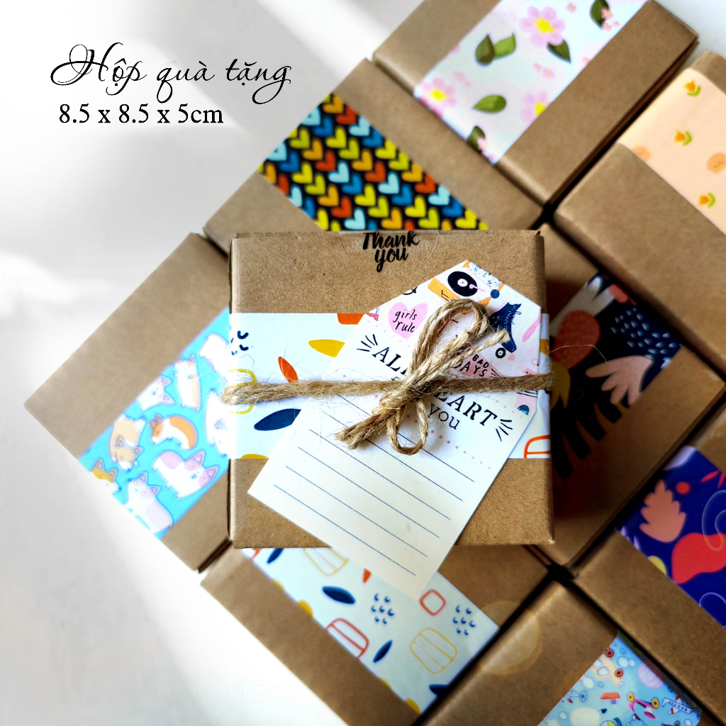 Hộp gói quà đầy đủ phụ kiện để trang trí kích thước 8,5x8,5x5cm ...
