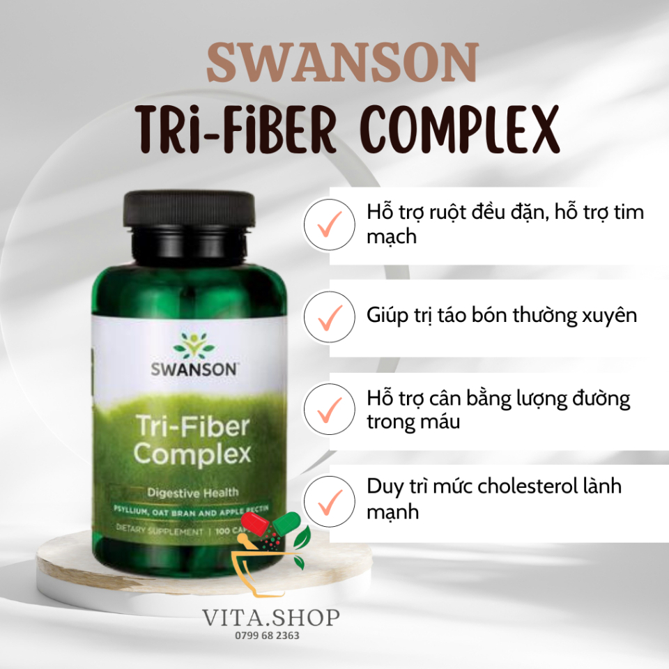 Swanson Tri-Fiber Complex viên uống bổ sung chất xơ, hỗ trợ sức khỏe ...