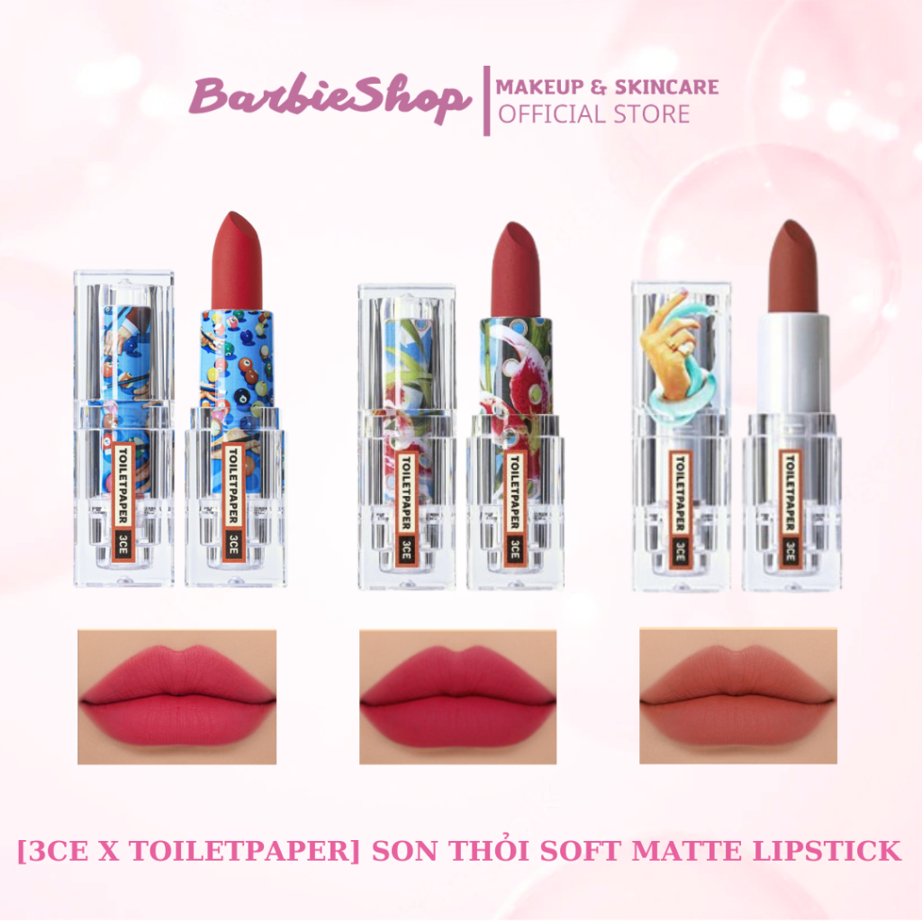 [ 3CE X Toiletpaper ] Son Thỏi 3ce Soft Matte Lipstick [Sensual Breezea - Azure Pink - Cold ...