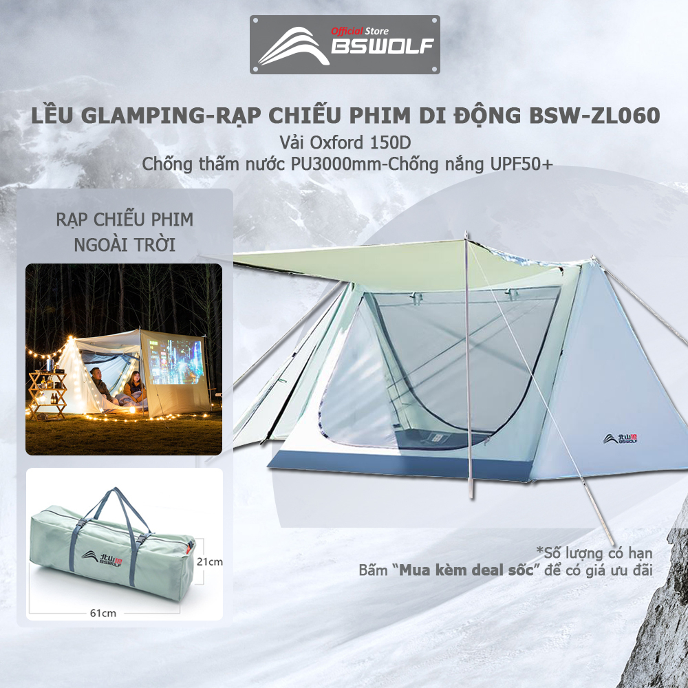 Lều Cắm Trại Lều Glamping BSWOLF-ZL060 Rạp Chiếu Phim Di Động Chống Thấm PU3000mm Chống Nắng UPF ...