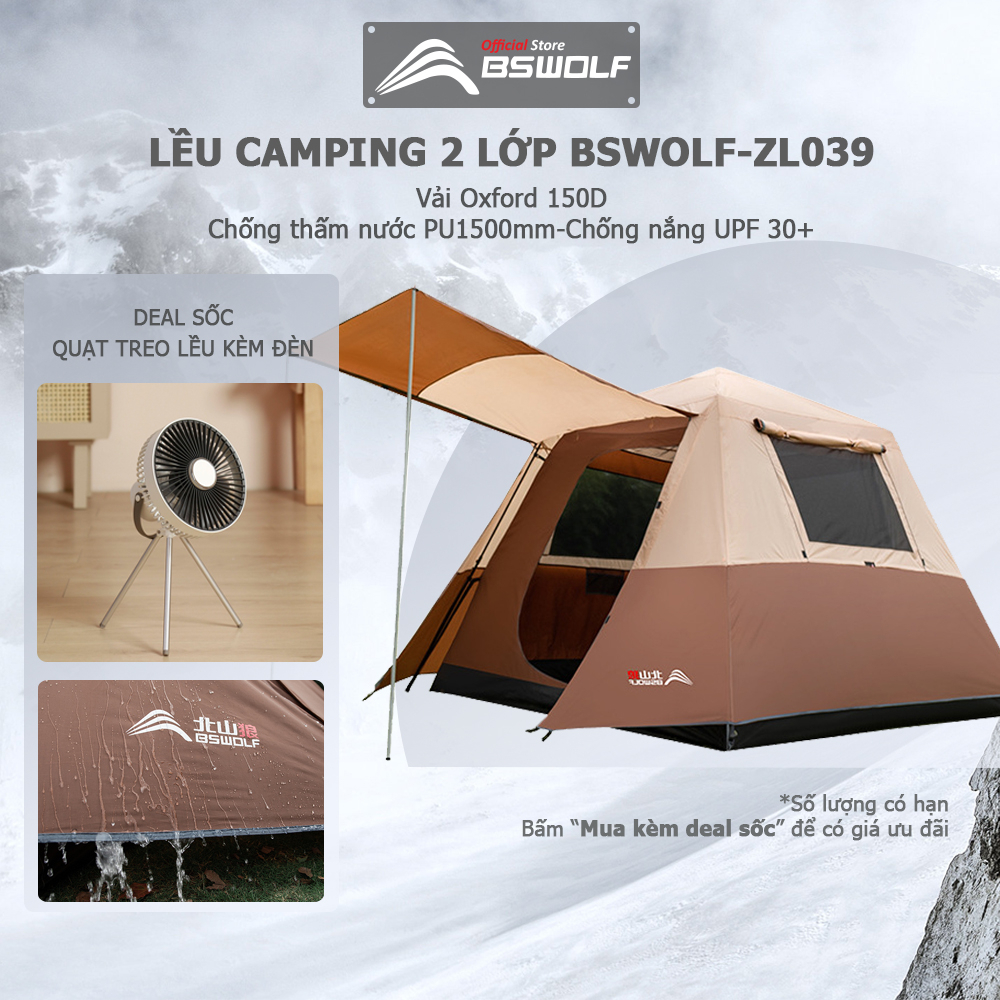 Lều Tự Bung Lều Cắm Trại Cao Cấp BSWOLF-ZL039 Chống Thấm PU1500mm Chống Nắng UPF 30+ Dành Cho 6 ...