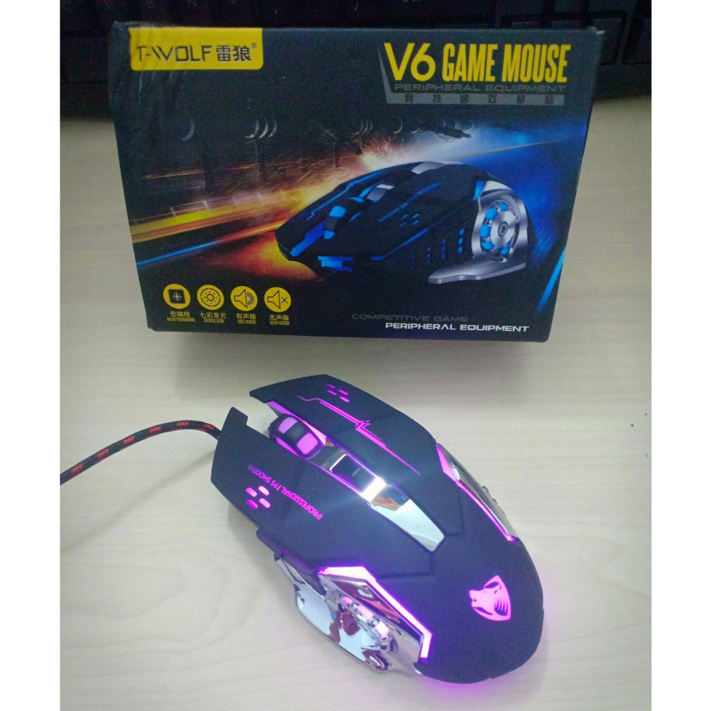 MOUSE T-WOLF V6 LED GAME USB-Chính hãng BH 12 tháng | Shopee Việt Nam