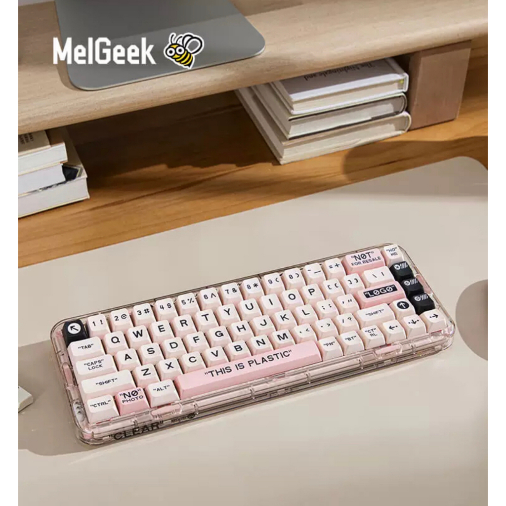 Bàn phím cơ không dây bluetooth, 2.4G Mojo 68 Plastic hồng ngọt ngào MelGeek chính hãng LED RGB ...