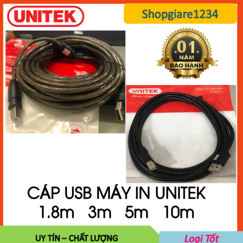 Cáp Máy In UNITEK 1.8M- 3M- 5M- 10M- Cổng USB 2.0 - Hàng Chính Hãng Phân Phối- Bảo Hành 12 Tháng ...