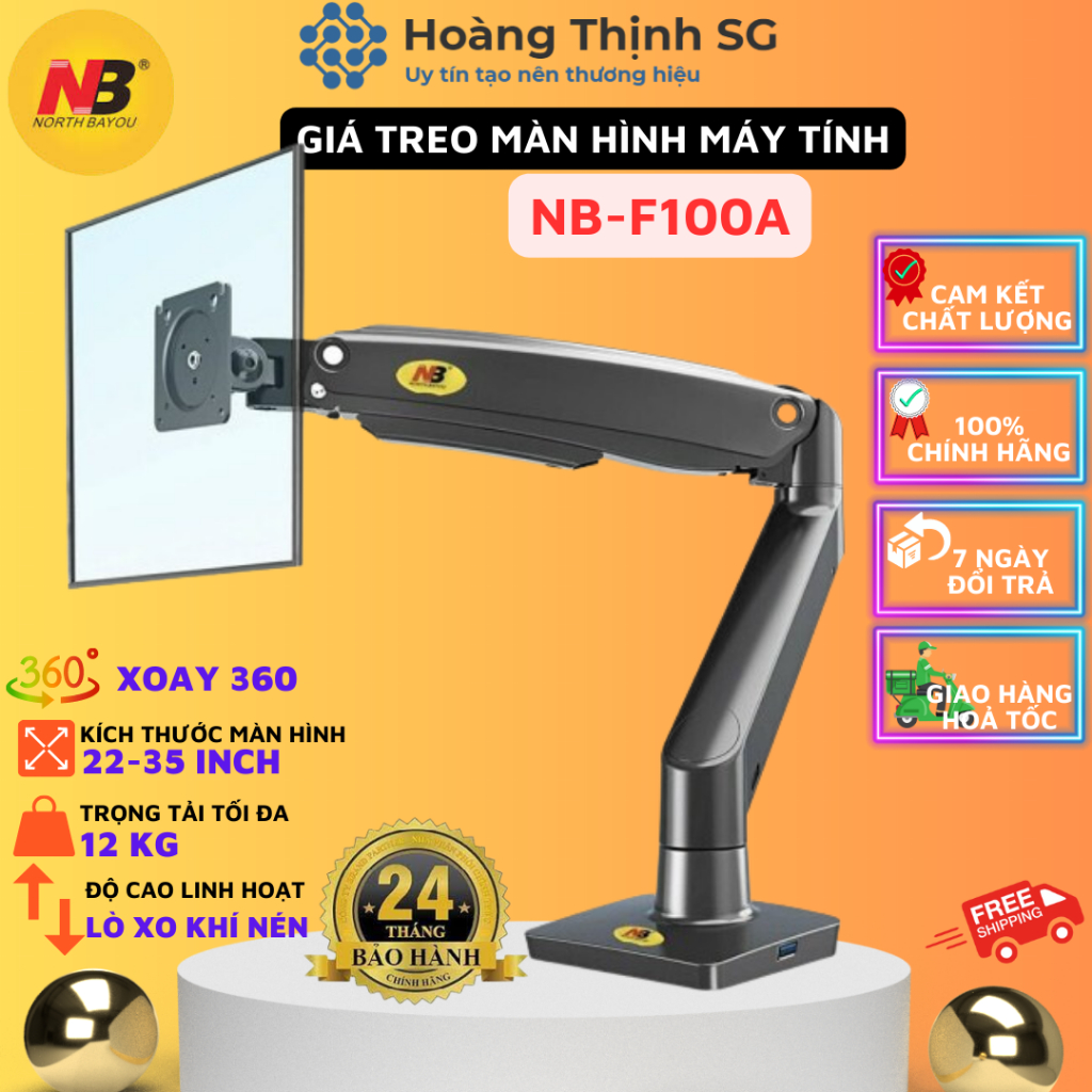 Arm màn hình máy tính NB F100A 22inch - 35inch, giá treo màn hình máy ...