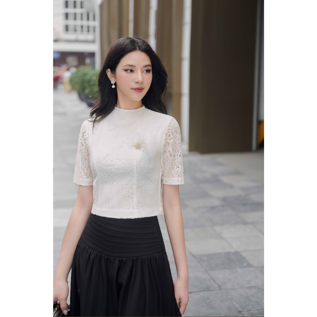 Áo sơ mi ren cộc tay màu trắng - A03 | Shopee Việt Nam