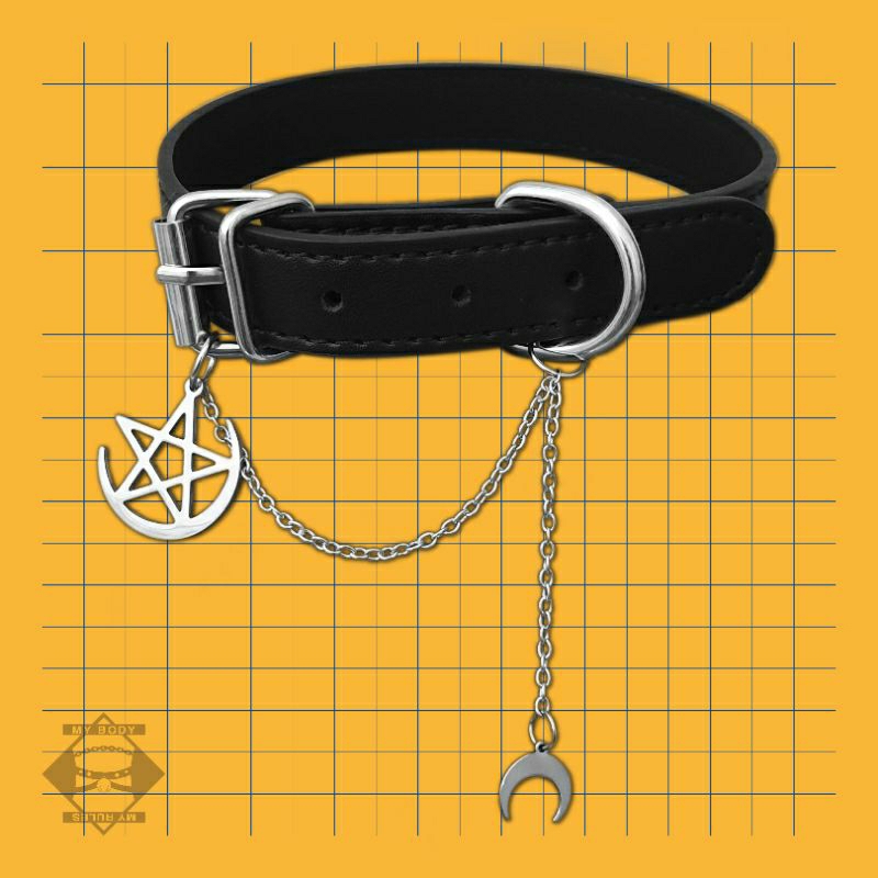 Vòng cổ choker da PU mặt dây ngôi sao và mặt trăng chất thép | Shopee ...