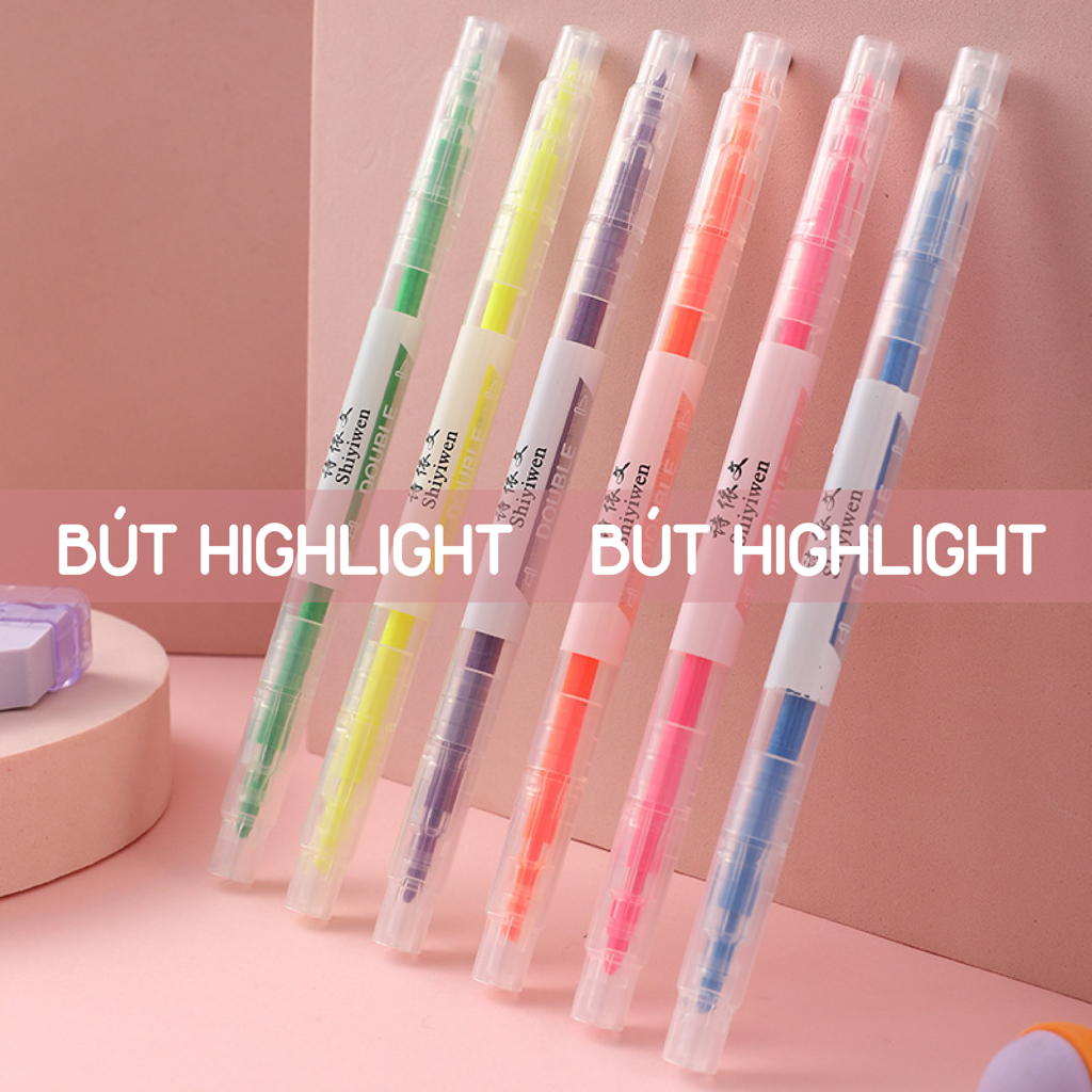 Bộ bút highlight, viết highlight 6 cây 12 màu takenote ghi chú, nhấn ...