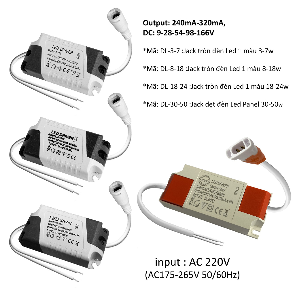 Nguồn driver tăng phô chấn lưu đèn Led âm trần panel ốp nổi 3w 4w 7w 9w ...