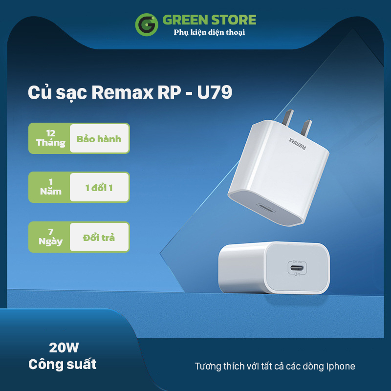 Củ Sạc Chính Hãng, Củ Sạc Nhanh Củ Sạc Remax RP U79 Cổng Type C Sạc Nhanh 20W Không Chai Pin ...