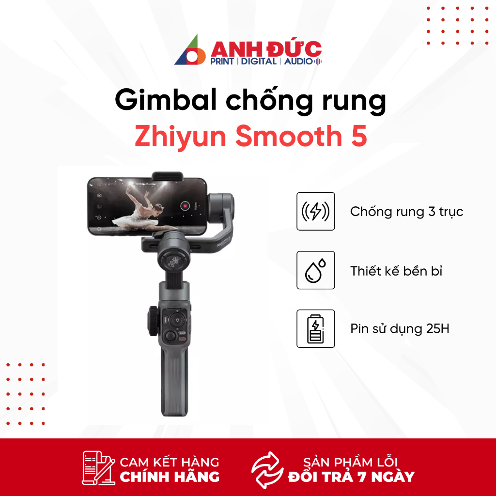 Tay cầm chống rung cho điện thoại Gimbal Zhiyun Smooth 5 - Hàng Chính Hãng BH 12 tháng | Shopee ...