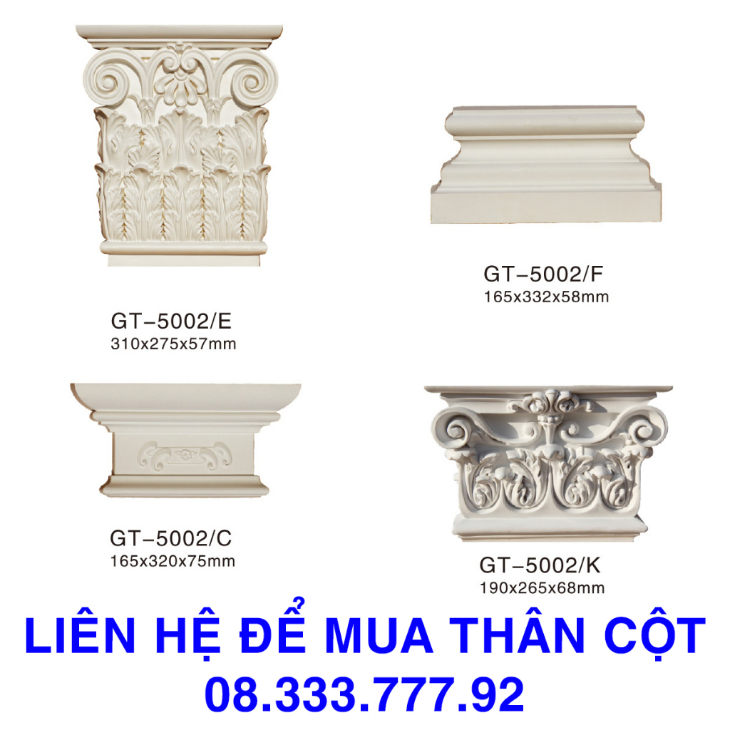 Cột Vuông Phù điêu, Cột Lã Mã Trang Trí, chất liệu PU siêu bền, mã GT-5002/E, GT-5002/F, GT-5002 ...
