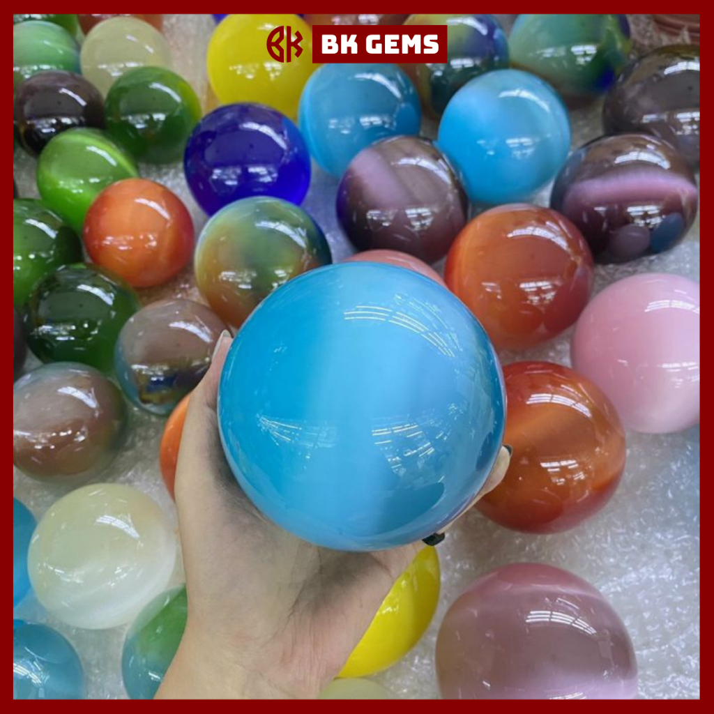 [TẶNG ĐẾ GỖ] Quả Bi Cầu Đá Mắt Mèo 4cm, 5cm, 6cm, 8cm Đủ Màu Siêu Xinh - BKGEMS | Shopee Việt Nam