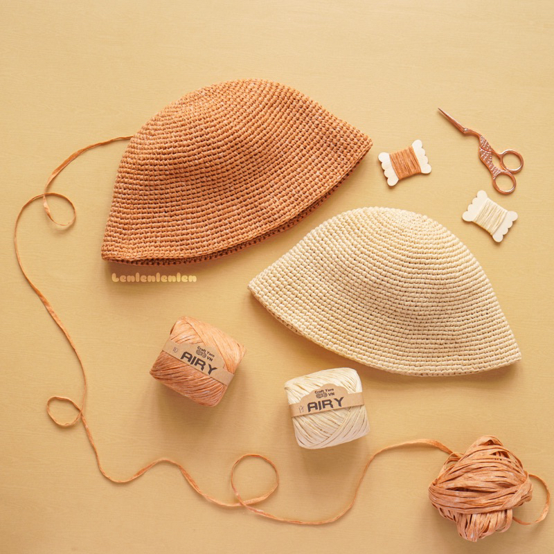 Set Len Airy Móc Mũ Bucket [ Len Lẻn Lèn Len Shop] | Shopee Việt Nam