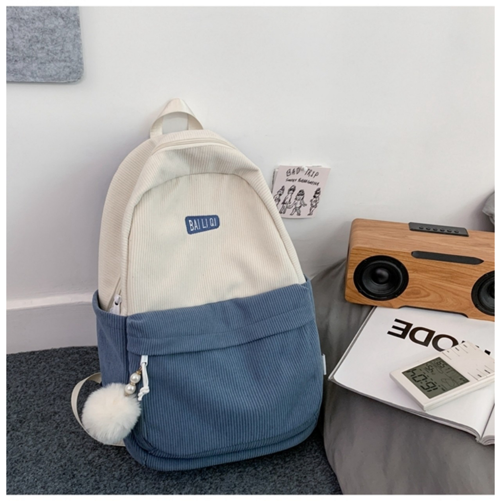 Balo đi học kiểu dáng Hàn Quốc chất nhung tăm dày dặn Bailiqi | Shopee ...