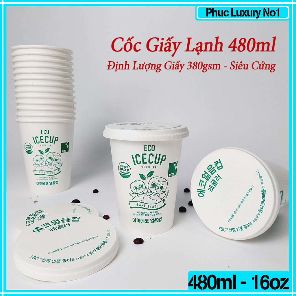 50 Cốc Giấy Siêu Cao Cấp ECO 480ml - 16oz Chim Xanh Kèm Nắp NHẬP KHẨU HÀN QUỐC | Shopee Việt Nam