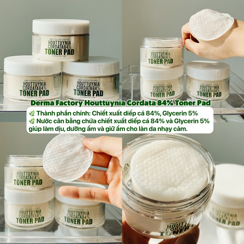 Bông Toner lau mặt chiết xuất nước diếp cá Derma Factory Houttuynia ...