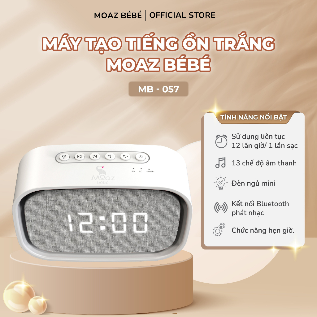 Máy tạo tiếng ồn trắng Moaz BéBé MB-057 kết nối bluetooth, có 13 chế độ âm thanh giúp bé ngủ ...