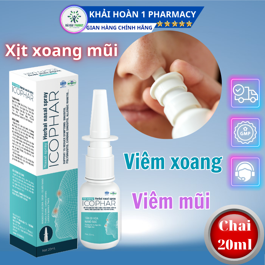 Dung dịch xoang HERBAL NASAL SPRAY ICOPHAR giúp giảm viê.m xoang, viê.m ...