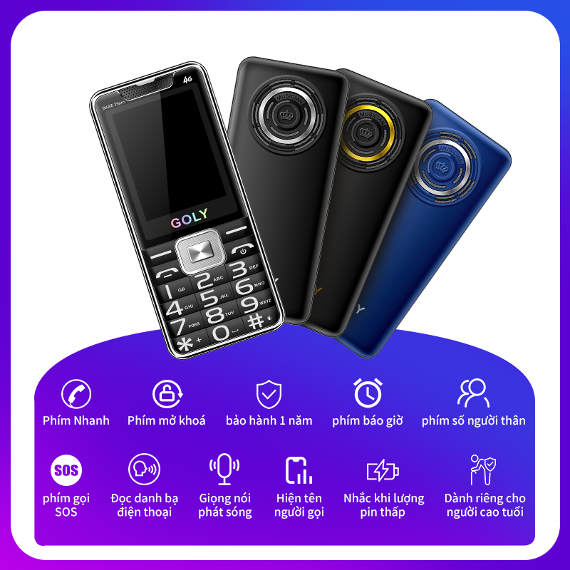 Điện thoại ngươi già Goly base 25 pro 4G ,số to,chuông to ,pin lâu ...