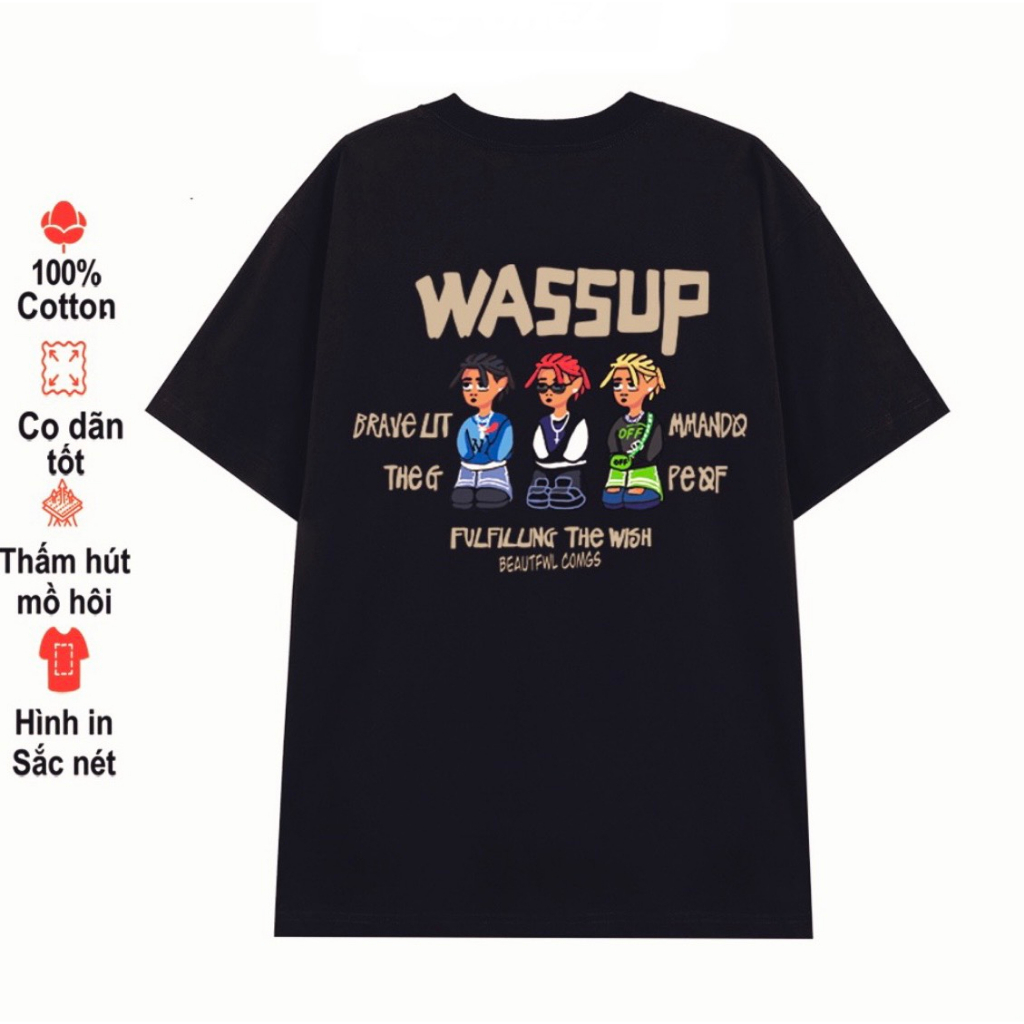 Áo phông tay lỡ unisex Local Brand WASSUP Tee bassic W1 | Shopee Việt Nam