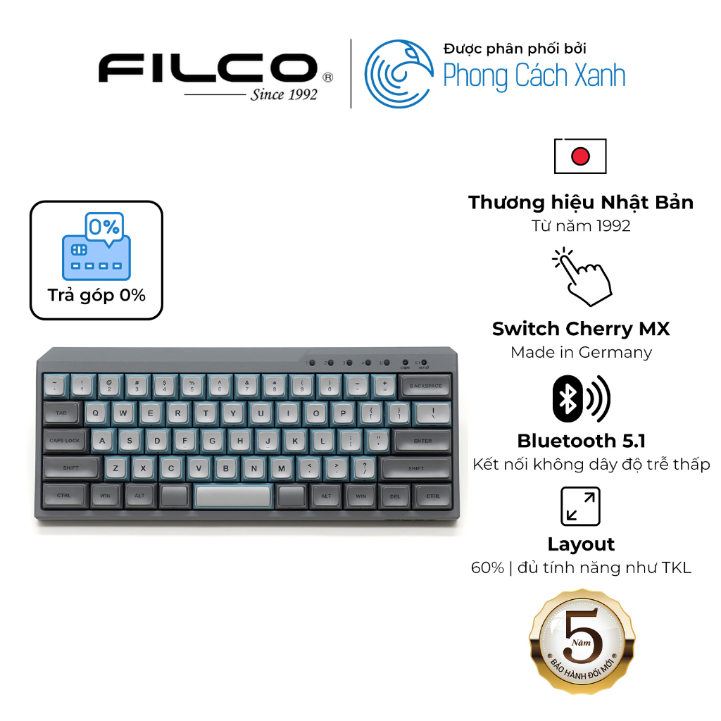 Bàn phím cơ size mini 63 phím Bluetooth Filco Minila-R Convertible Sky ...