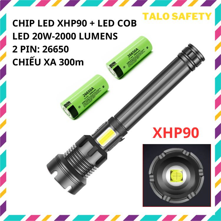 Đèn pin siêu sáng chip led XHP90-E1, sử dụng 2 pin sạc 26650 | Shopee ...