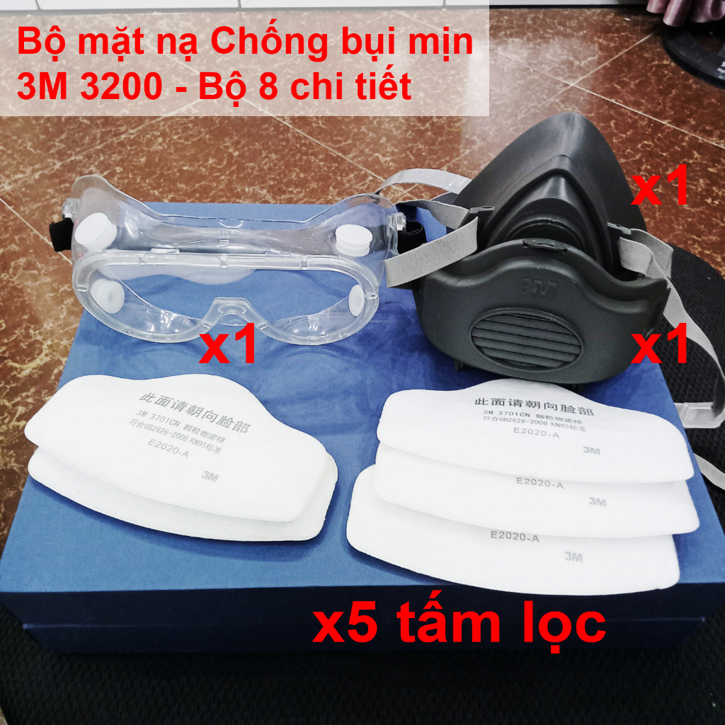 Bộ mặt nạ Phòng bụi mịn 3M 3200 dùng kết hợp với tấm lọc 3M 3701 dùng chống bụi xi măng, bụi ...