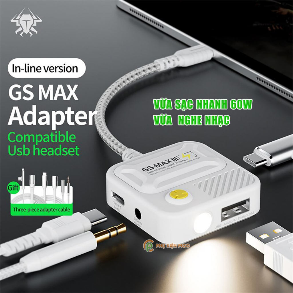 Cáp chuyển đổi tai nghe Plextone Gs Max Pro III Type C sang 3.5mm hỗ ...