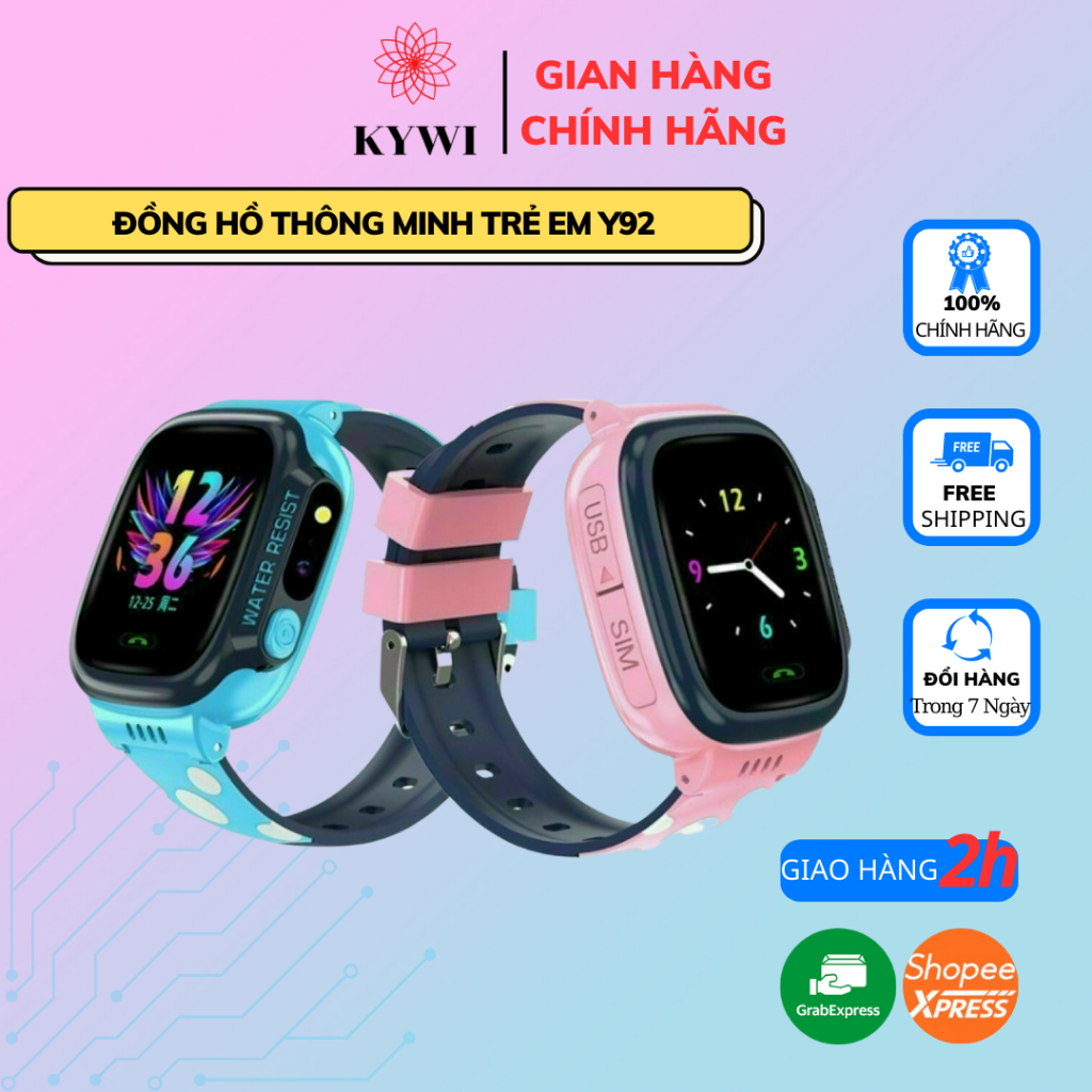 Đồng hồ thông minh trẻ em Y92 định vị cảm ứng chống nước nghe gọi 2 chiều có Tiếng Việt -WIFi ...